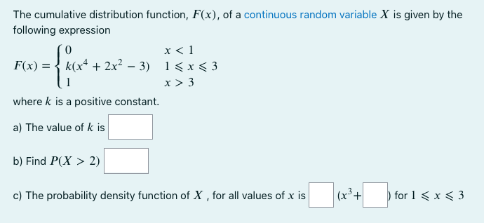 Solved The cumulative distribution function, F(x), of a | Chegg.com