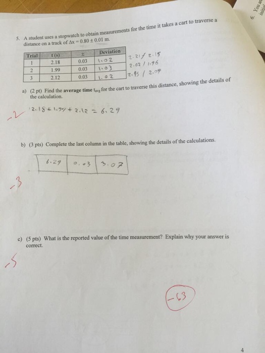 Solved A student uses a stopwatch to obtain measurement for | Chegg.com
