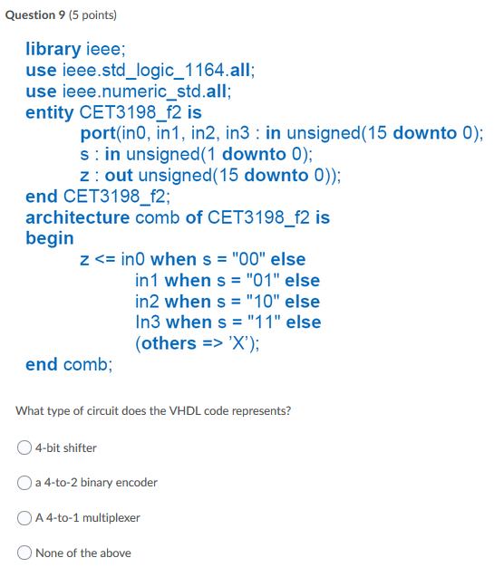 Solved Question 9 (5 points) library ieee; use | Chegg.com