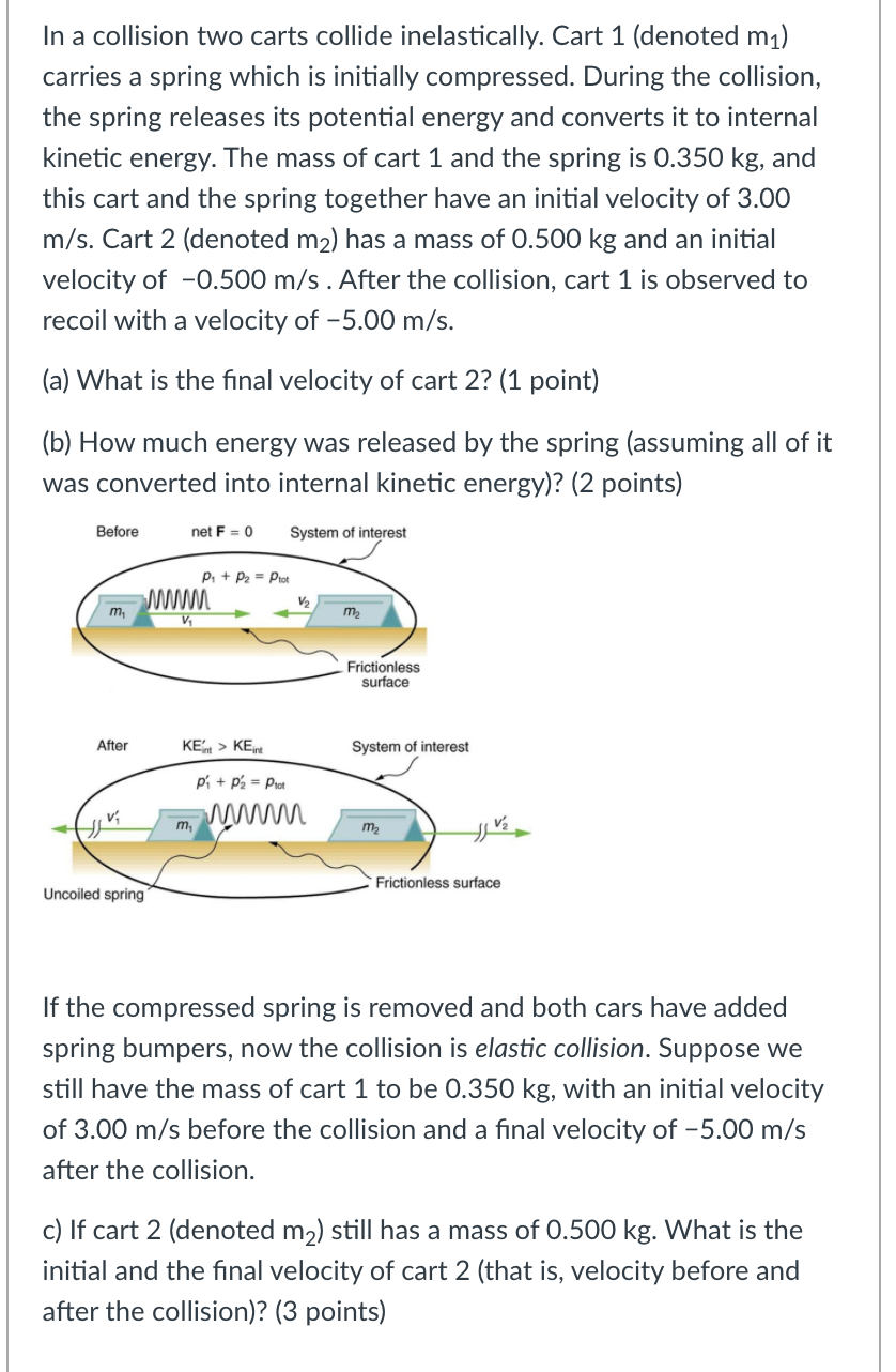 Solved In a collision two carts collide inelastically. Cart | Chegg.com