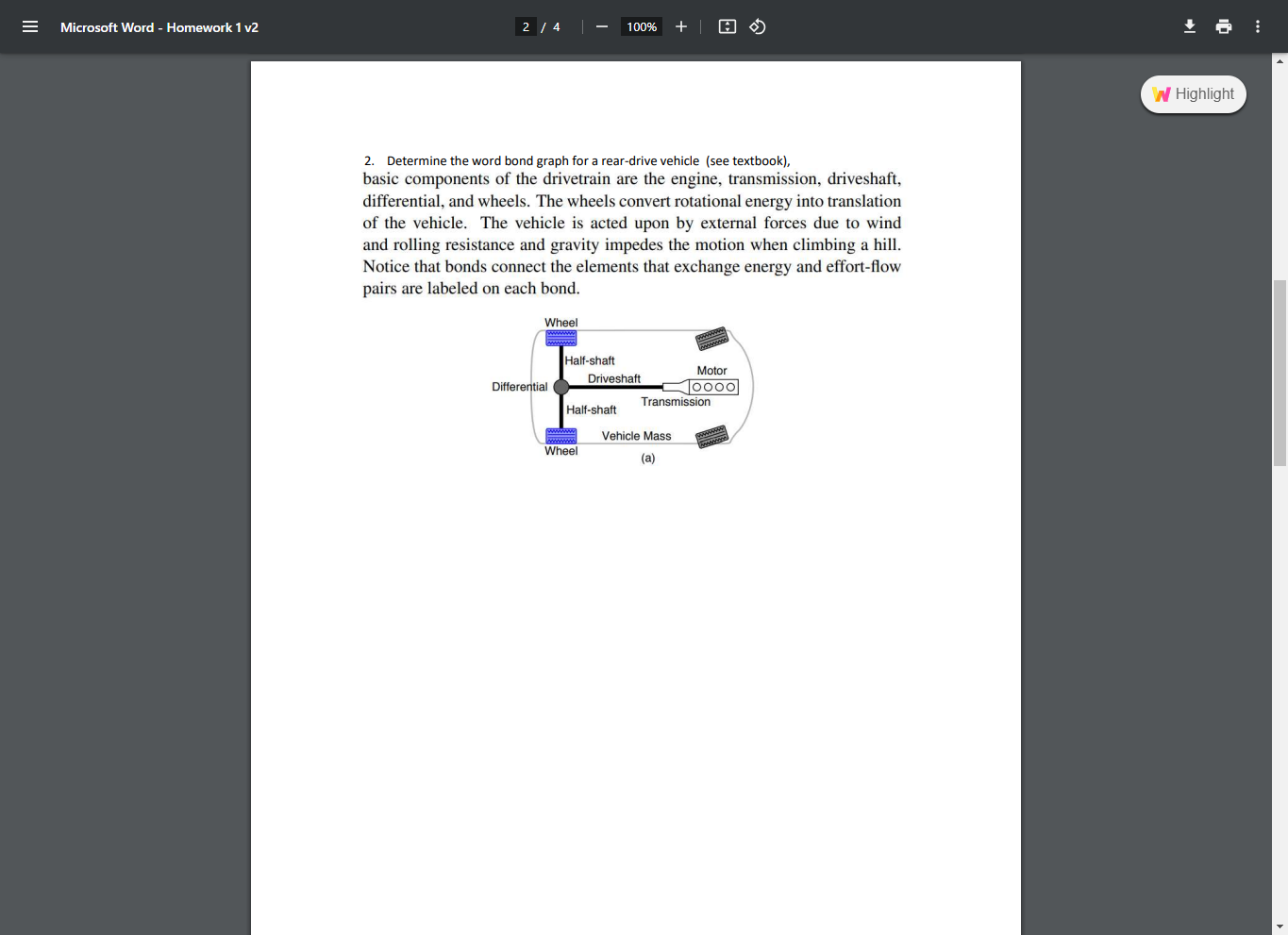Solved Determine the word bond graph for a rear-drive | Chegg.com