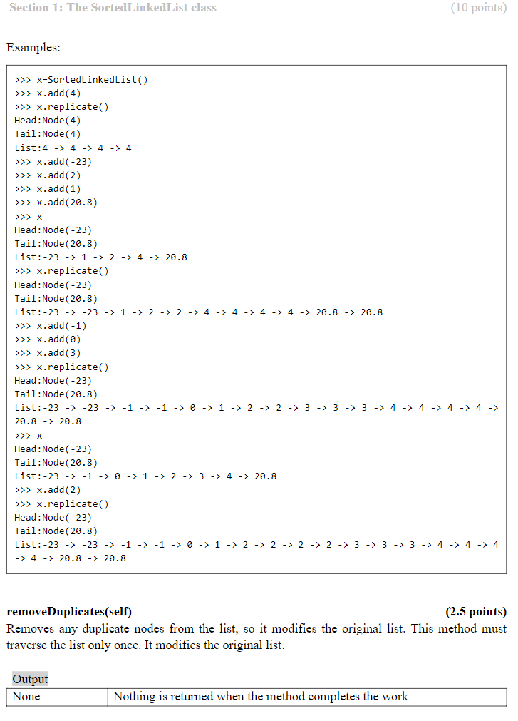 Solved Section 1: The SortedLinkedList class (10 points) In | Chegg.com
