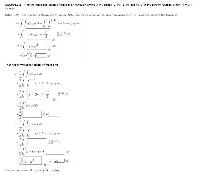 Solved EXAMPLE 2 Find the mass and center of mass of a | Chegg.com