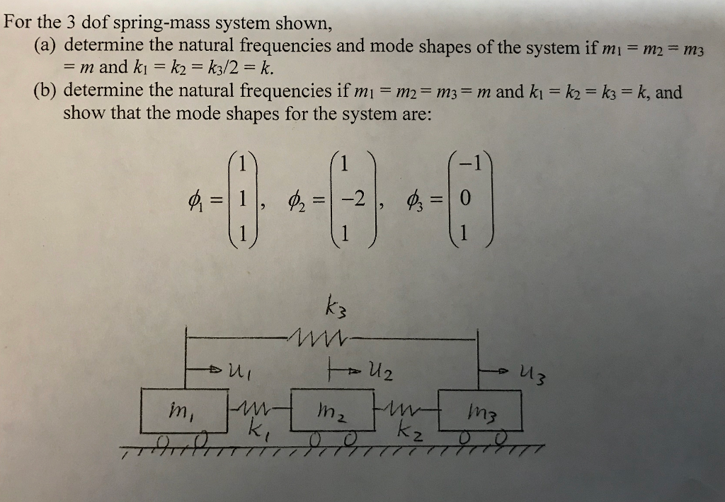 Solved For the 3 dof spring-mass system shown, s and mode | Chegg.com