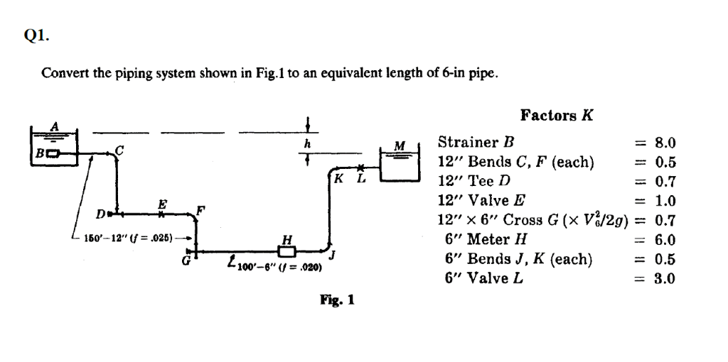 Q1. Convert the piping system shown in Fig.1 to an equivalent length of ... Q1. Convert the piping system shown in Fig.1 to an equivalent length of ...