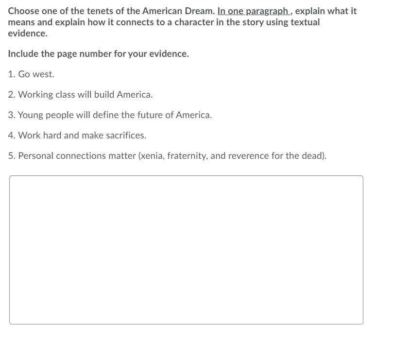 Solved Choose one of the tenets of the American Dream. In | Chegg.com