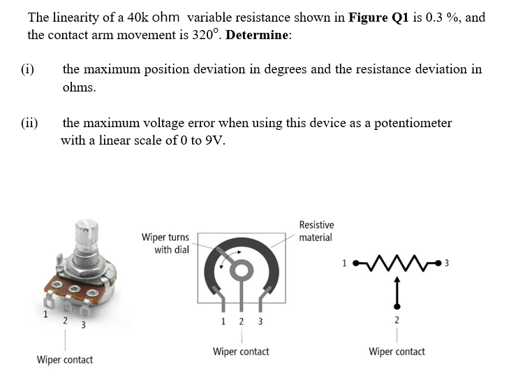 Solved The linearity of a 40k ohm variable resistance shown | Chegg.com