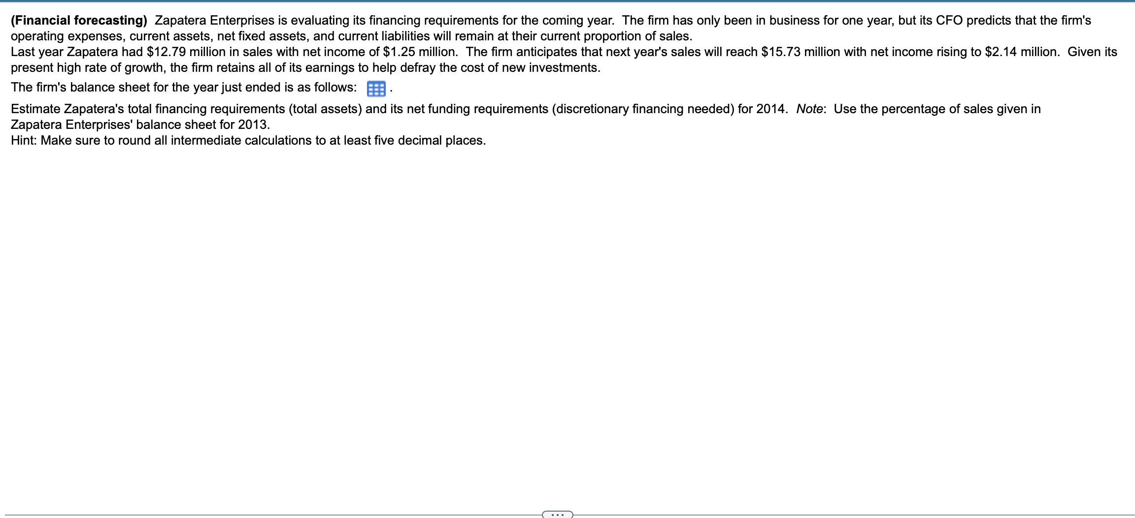 Solved operating expenses, current assets, net fixed assets, | Chegg.com