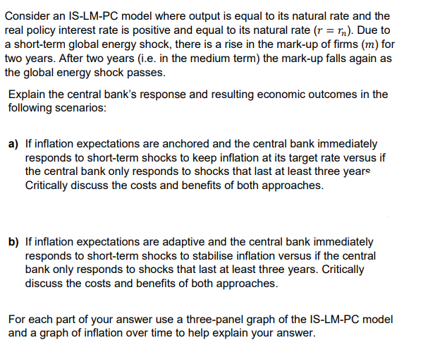 Solved Consider an IS-LM-PC model where output is equal to | Chegg.com