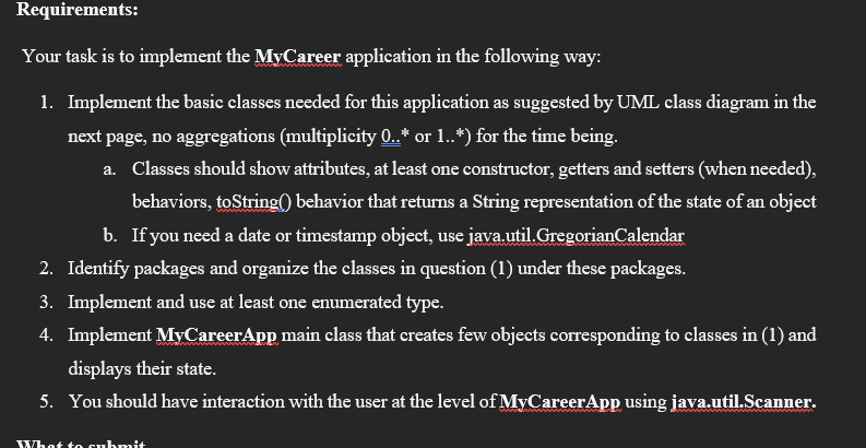 Solved Requirements: Your task is to implement the MyCareer | Chegg.com