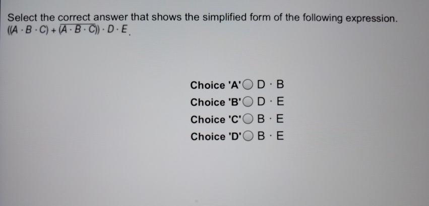 Solved select the correct answer that shows the simplified | Chegg.com