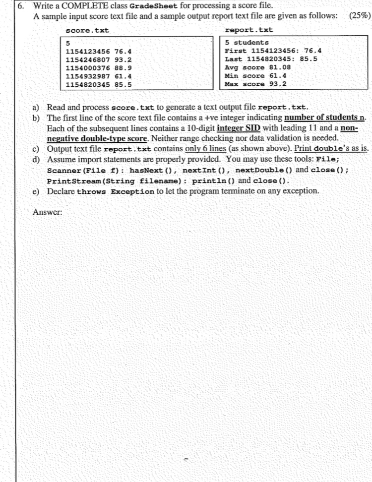 Write a COMPLETE class GradeSheet for processing a | Chegg.com