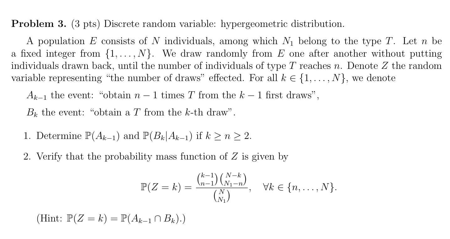 Solved Problem 3. (3 pts) Discrete random variable: | Chegg.com