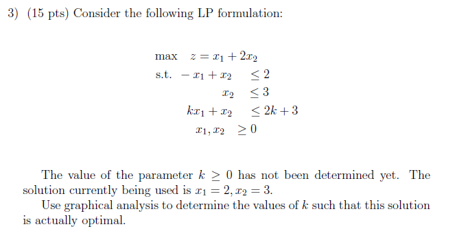 Solved 3) (15 pts) Consider the following LP formulation: | Chegg.com