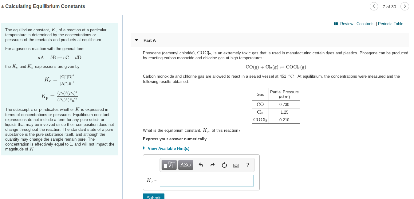 Solved Calculating Equilibrium Constants 7 of 30 > Review | | Chegg.com