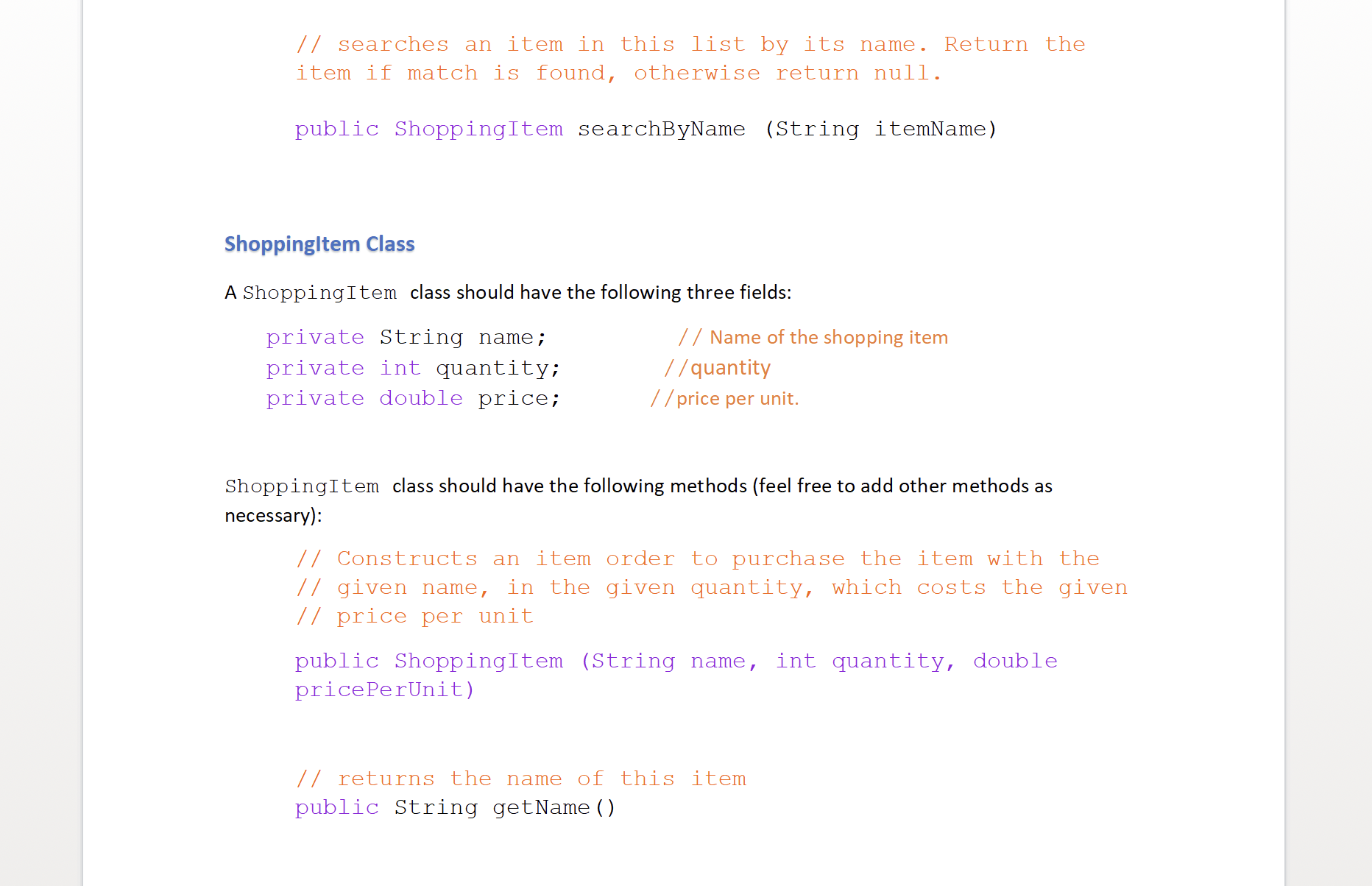 ShoppingList class should have the following methods | Chegg.com