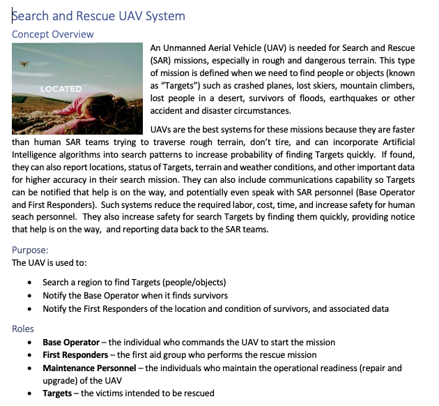 Solved Using the Search and Rescue UAV System documentation | Chegg.com