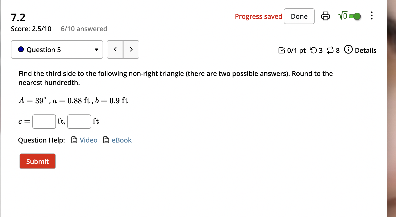 Solved Find the third side to the following non-right | Chegg.com