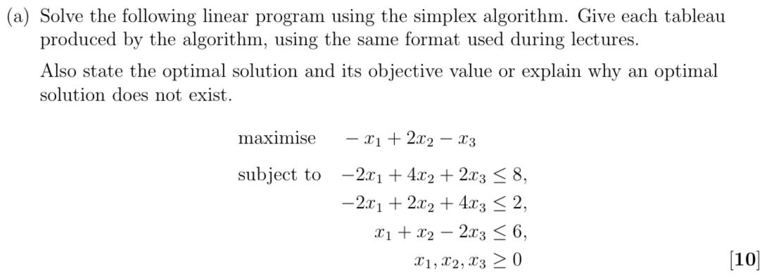 Solved (a) Solve the following linear program using the | Chegg.com