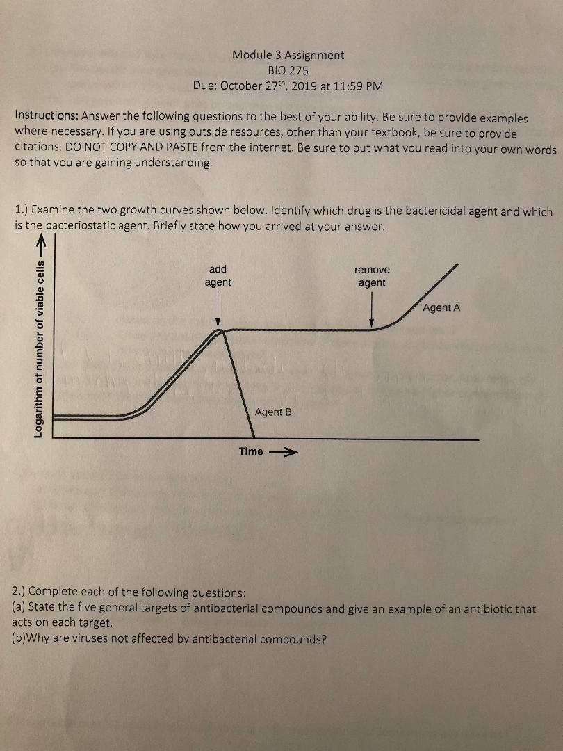 Module 3 Assignment BIO 275 Due: October 27th, 2019 | Chegg.com