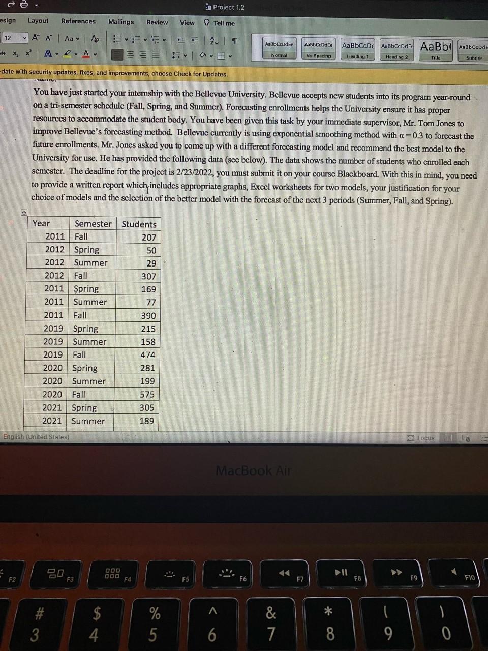 Solved Project 1.2 esign Layout References Mailings Review | Chegg.com