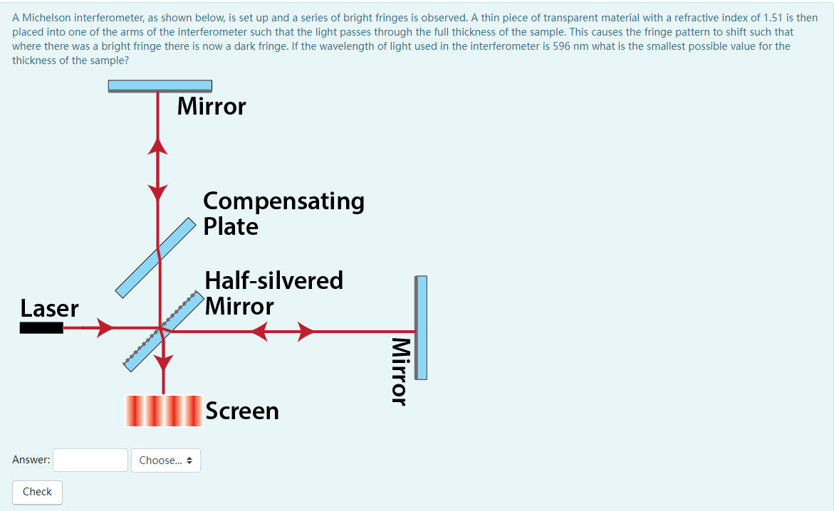 Solved A Michelson interferometer, as shown below, is set up | Chegg.com