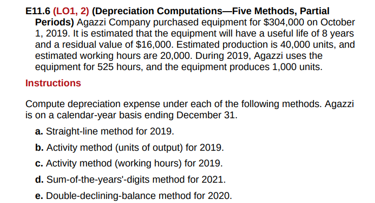 Solved E11.6 (LO1, 2) (Depreciation Computations-Five | Chegg.com