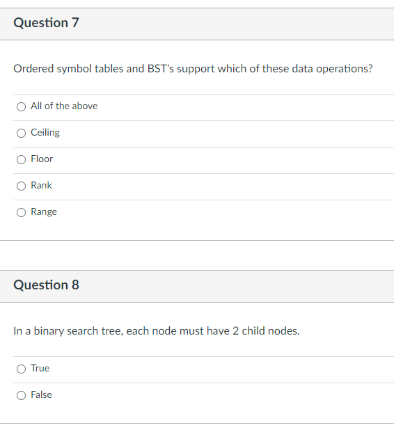 Solved Ordered symbol tables and BST's support which of | Chegg.com