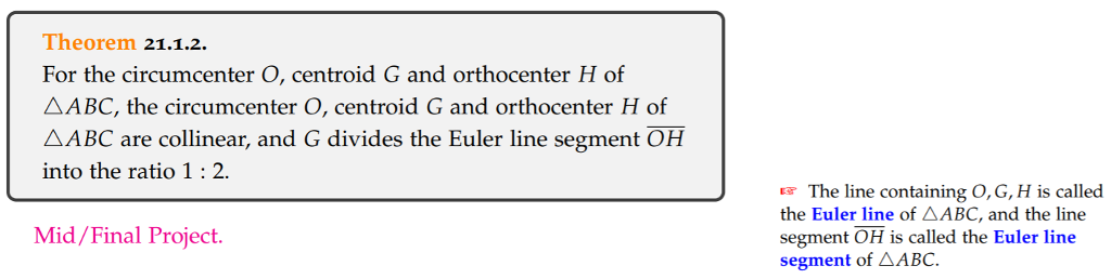 Solved Theorem 21.1.2. For the circumcenter O, centroid G | Chegg.com