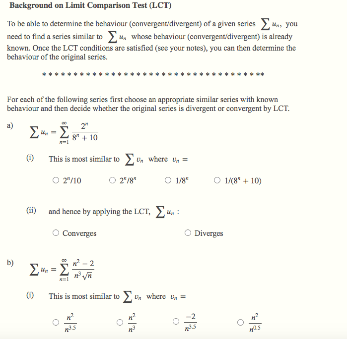Solved Background on Limit Comparison Test (LCT) To be able | Chegg.com