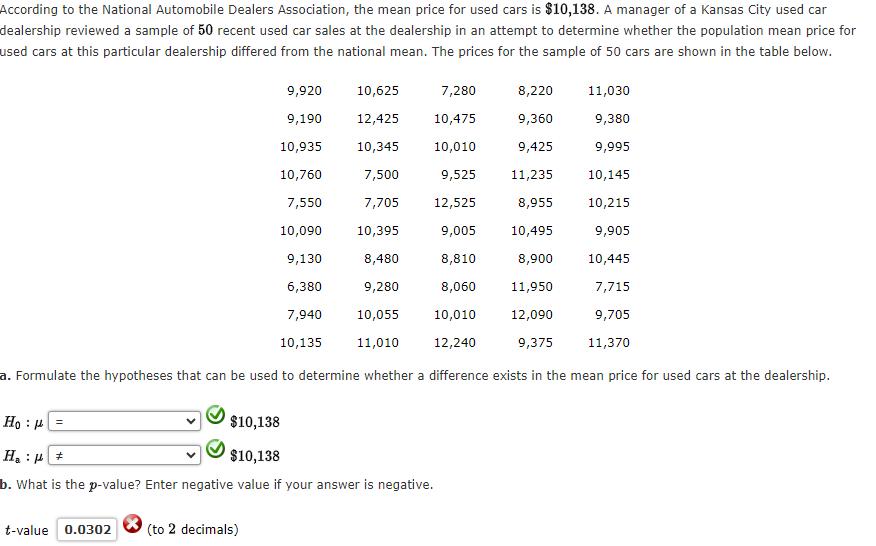 Solved According to the National Automobile Dealers | Chegg.com