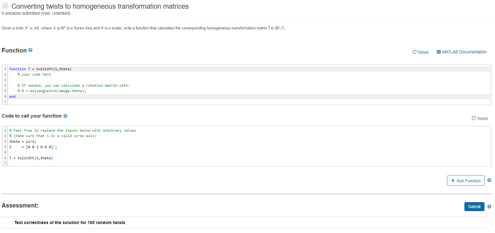 Solved Converting twists to homogeneous transformation | Chegg.com