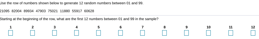 Solved Use the row of numbers shown below to generate 12 | Chegg.com
