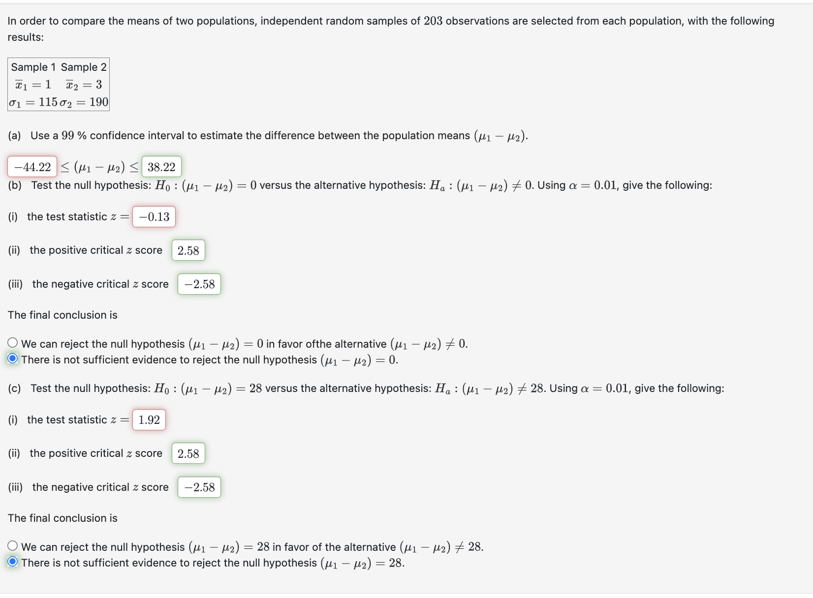 Solved In order to compare the means of two populations, | Chegg.com