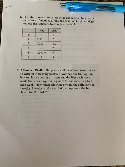 Solved 6. The table shows some values of an exponential | Chegg.com
