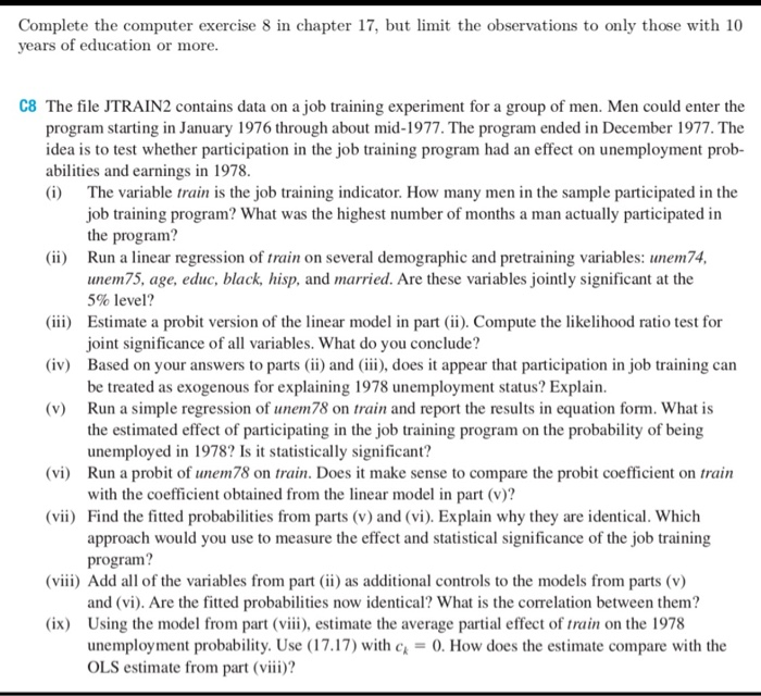 Complete the computer exercise 8 in chapter 17, but | Chegg.com