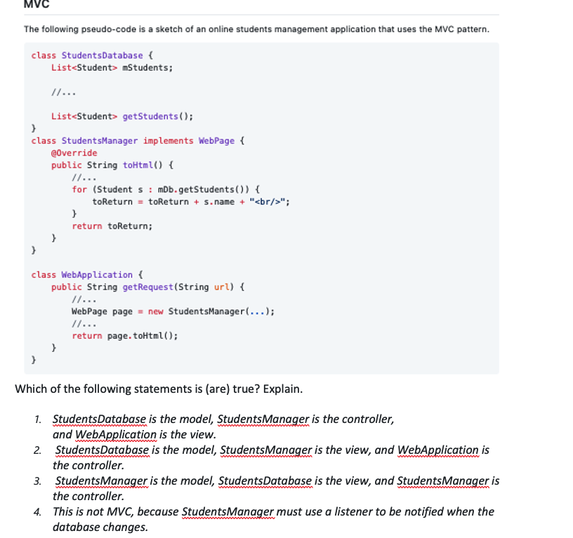 Solved MVC The following pseudo-code is a sketch of an | Chegg.com