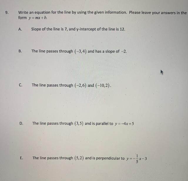 Solved 9. Write an equation for the line by using the given | Chegg.com