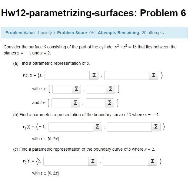 Solved Hw12-parametrizing-surfaces: Problem 6 Problem Value: | Chegg.com
