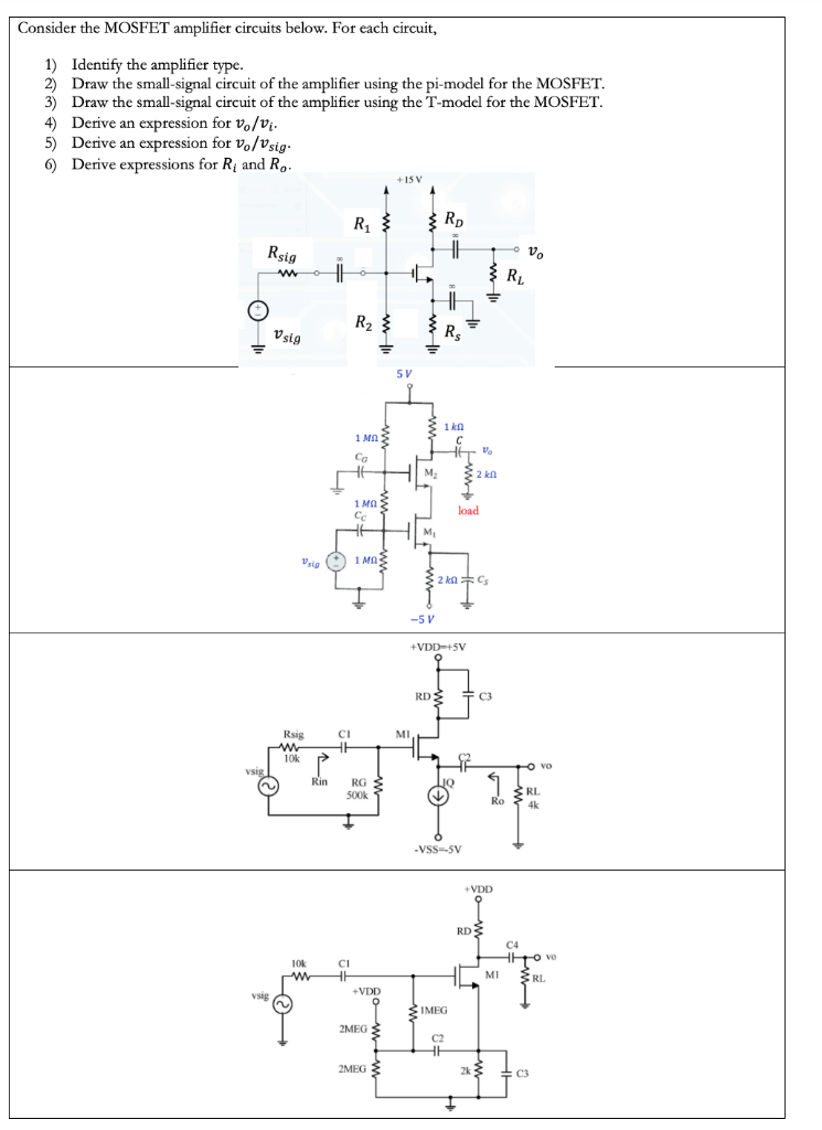 Solved Consider the MOSFET amplifier circuits below. For | Chegg.com