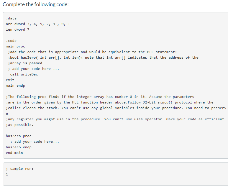 Solved Complete the following code: .data arr dword 3, 4, 5, | Chegg.com
