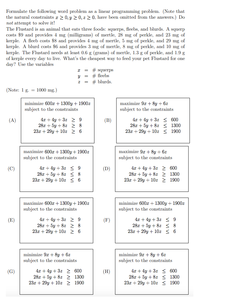 Solved Formulate the following word problem as a linear | Chegg.com