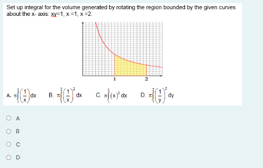 Solved Set up integral for the volume generated by rotating | Chegg.com