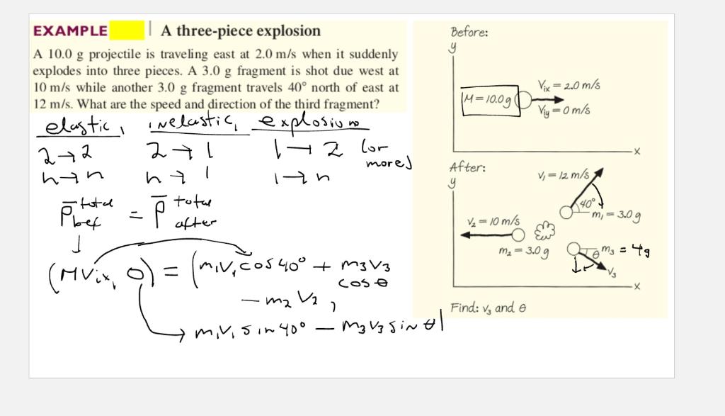 Solved EXAMPLE I A three-piece explosion A 10.0 g | Chegg.com
