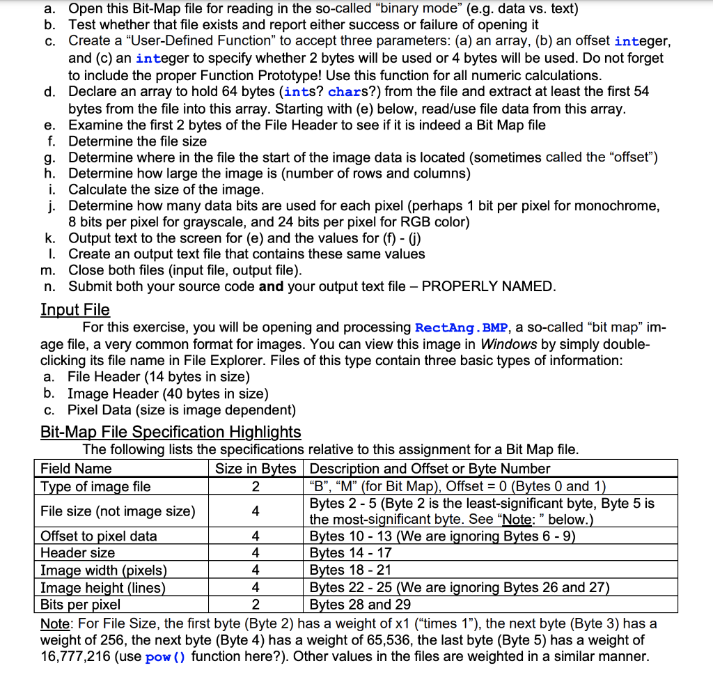 n. a. Open this Bit-Map file for reading in the | Chegg.com