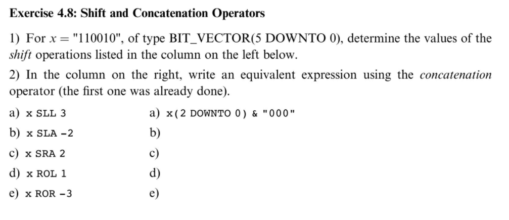 Solved Exercise 4.8: Shift and Concatenation Operators 1) | Chegg.com