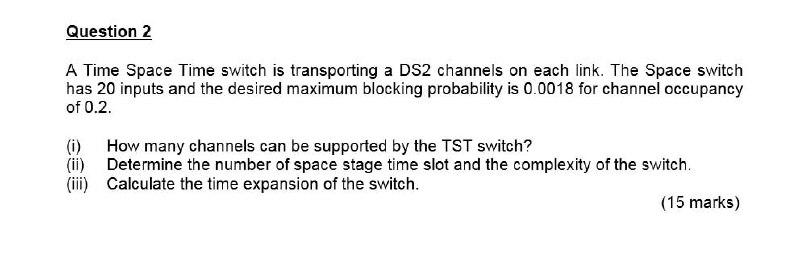 Question 2 A Time Space Time switch is transporting a | Chegg.com