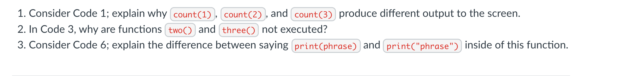 1. Consider Code 1; explain why count(1) count(2)), | Chegg.com