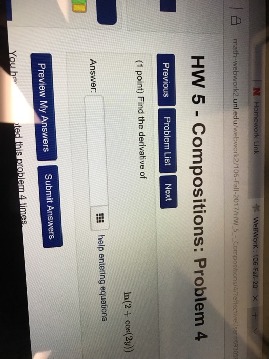 Solved N Homework Lintk WeBWorK : 106-Fall-20' × | + | Chegg.com Solved N Homework Lintk WeBWorK : 106-Fall-20' × | + | Chegg.com