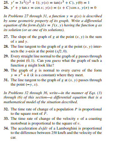 Solved 25. y' = 3x2(y2 + 1); y(x) =tan(x3 + C), y(0) = 1 26. | Chegg.com